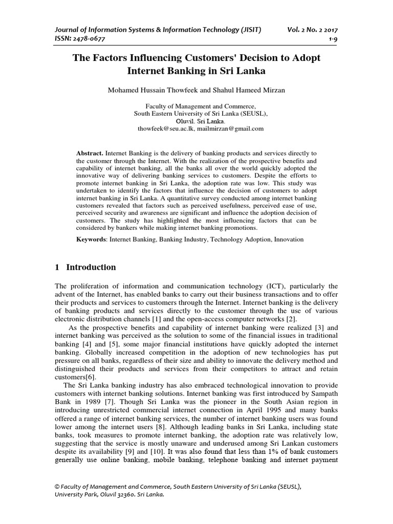 The Factors Influencing Customers' Decision To Adopt Internet Banking in Sri Lanka | PDF ...