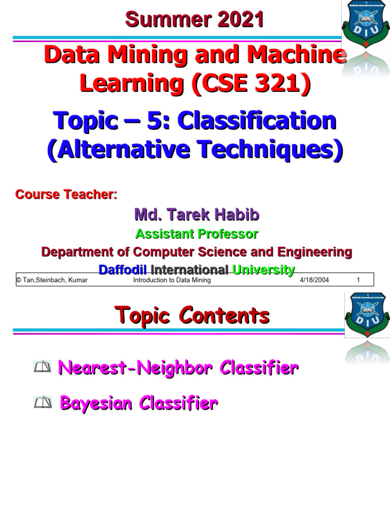 WK 6 Nearest Neighbor Classifier and Bayesian Classifier 12-05-2021 | PDF | Statistical ...