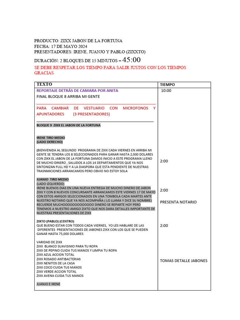 GUION ZIXX Segundo PROGRAMA | PDF