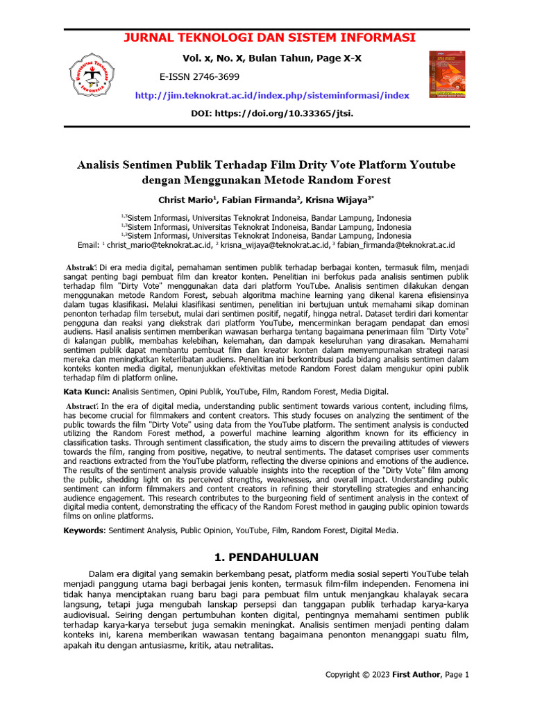 Indonesia Template JTSI 2023 | PDF