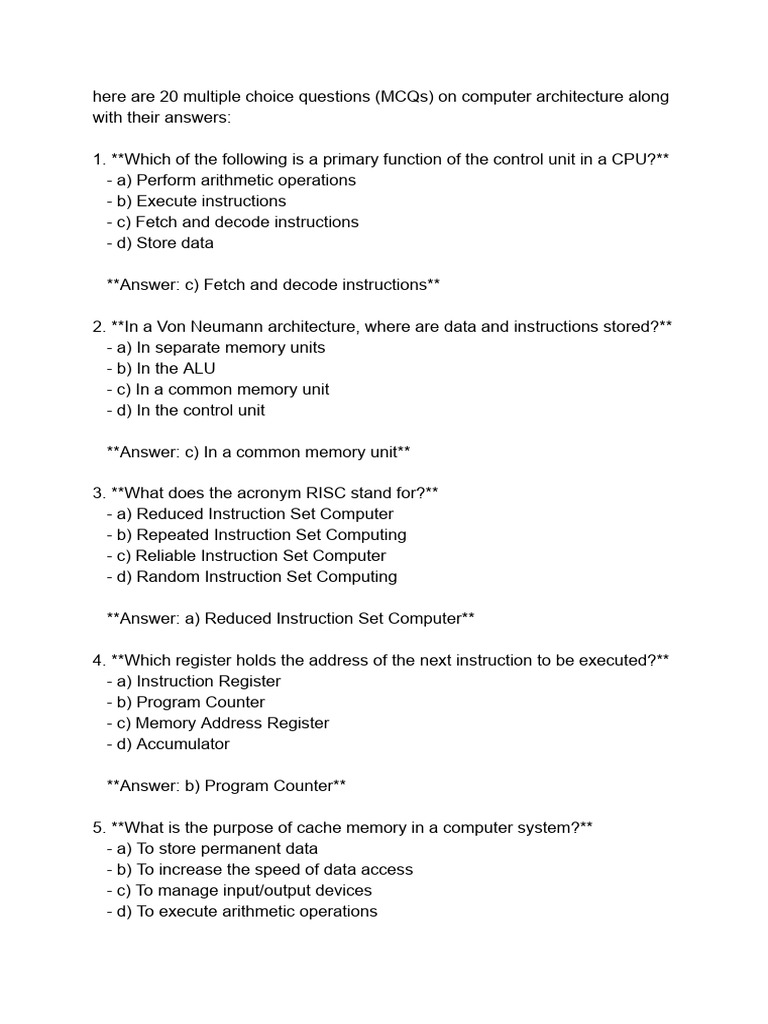 Computer Architecture MCQ | PDF | Computer Data Storage | Central Processing Unit