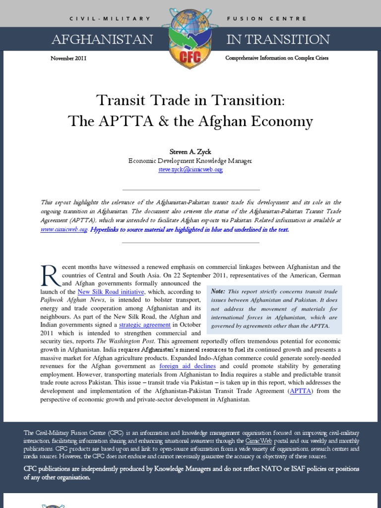 Transit Trade in Transition: The Afghanistan-Pakistan Transit Trade ...