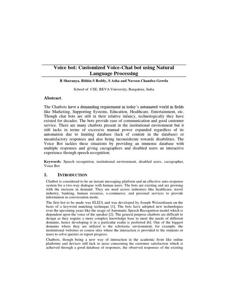 Voice Bot: Customized Voice-Chat Bot Using Natural Language Processing ...