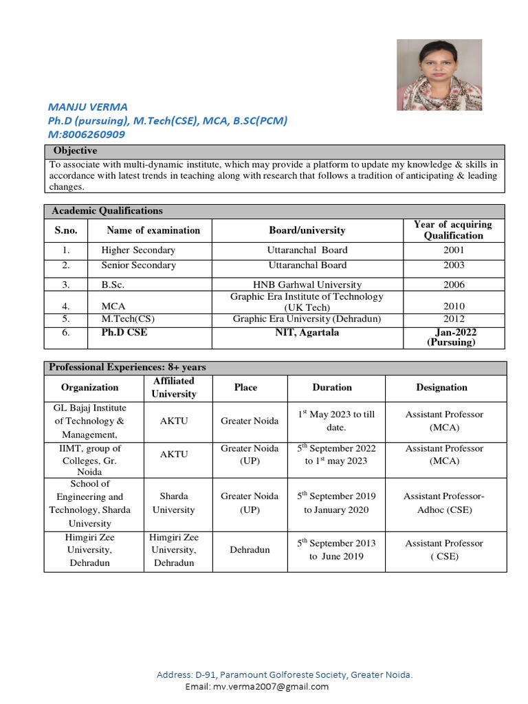 Manju Verma CV | Download Free PDF | Artificial Intelligence ...