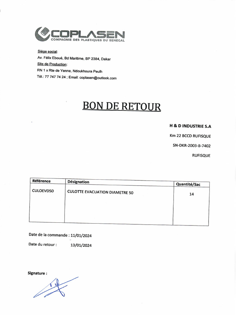 Bon de Retour | PDF