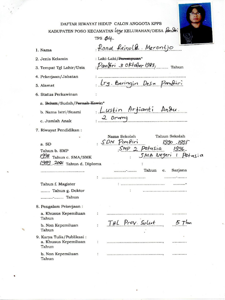 Daftar Riwayat Hidup - Ronal Reinold Merontjo | PDF