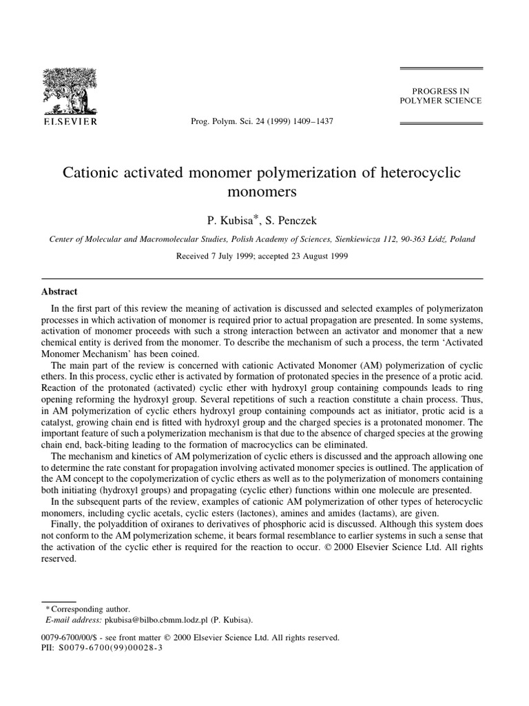 Kubisa 1999 | PDF | Polymerization | Copolymer