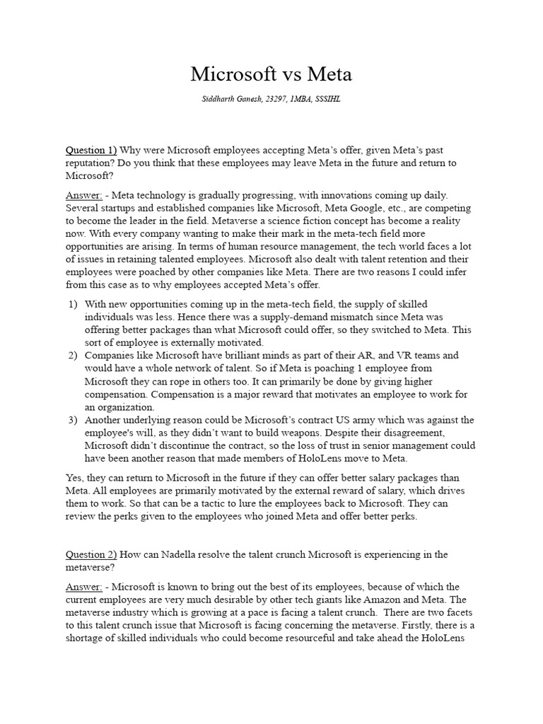 Microsoft Vs Meta | PDF | Employment | Microsoft