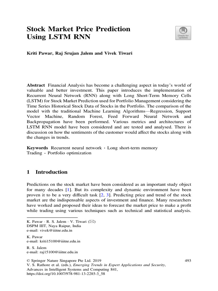 LSTM RNN for Stock Price Prediction | PDF | Artificial Neural Network ...