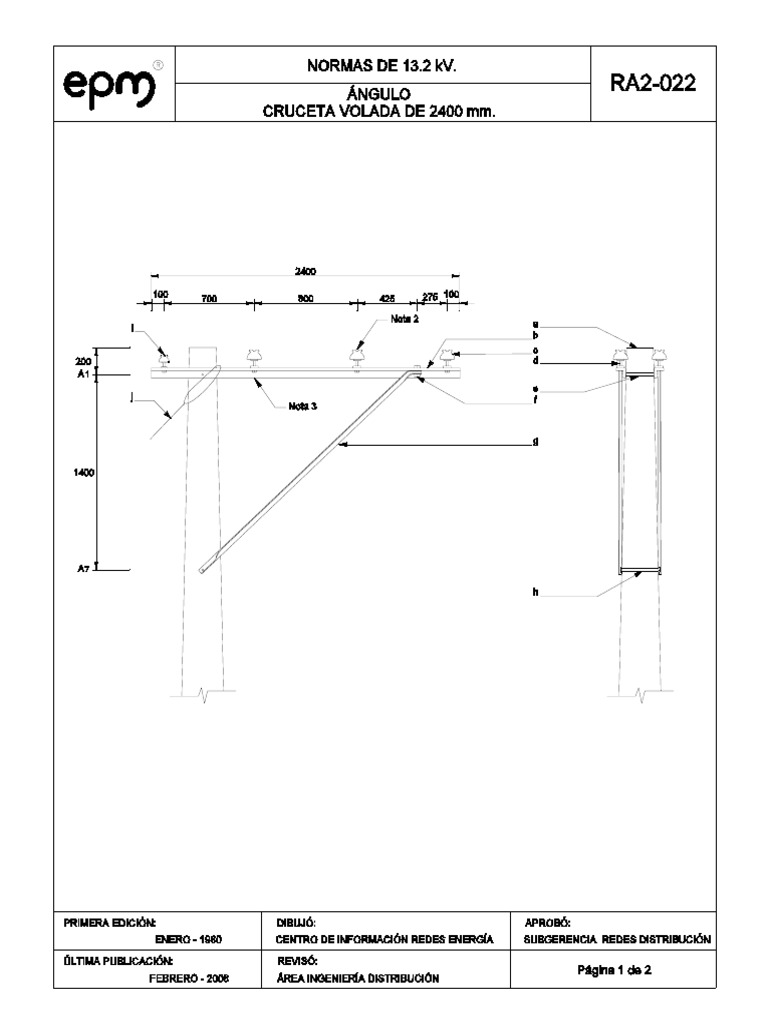 32) RA2-022 - Ángulo - 13.2 KV - Cruceta Volada de 2400 MM | PDF