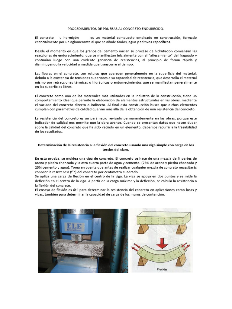 Procedimientos de Pruebas Al Concreto Endurecido | PDF | Hormigón | Viga (Estructura)