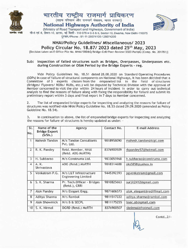NHAI Circular Inspection of Failed Structure 18.87 - Compressed | PDF NHAI Circular Inspection of Failed Structure 18.87 - Compressed | PDF