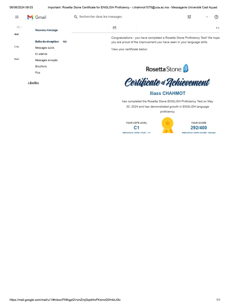 Important - Rosetta Stone Certificate For ENGLISH Proficiency - I ...