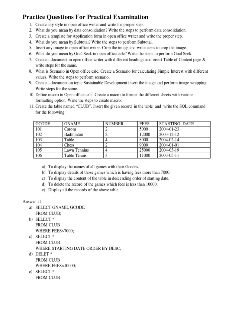 Practice Questions For Practical Examination FOR IT 2023-24 | PDF ...