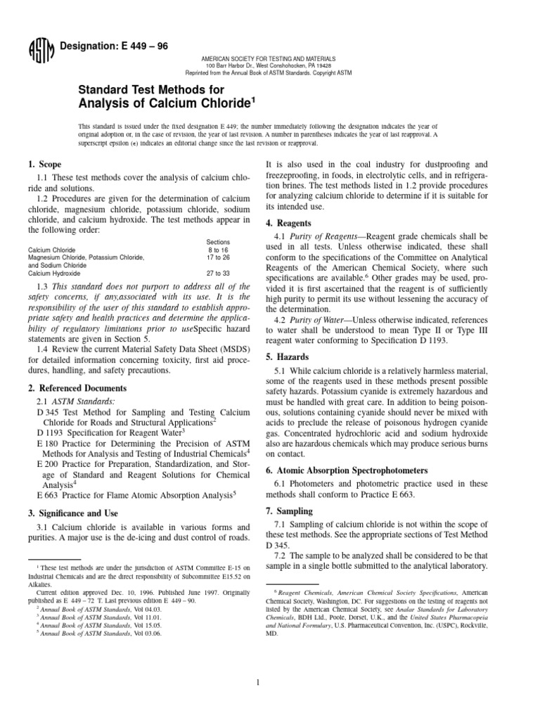 Analysis of Calcium Chloride: Standard Test Methods For | PDF ...