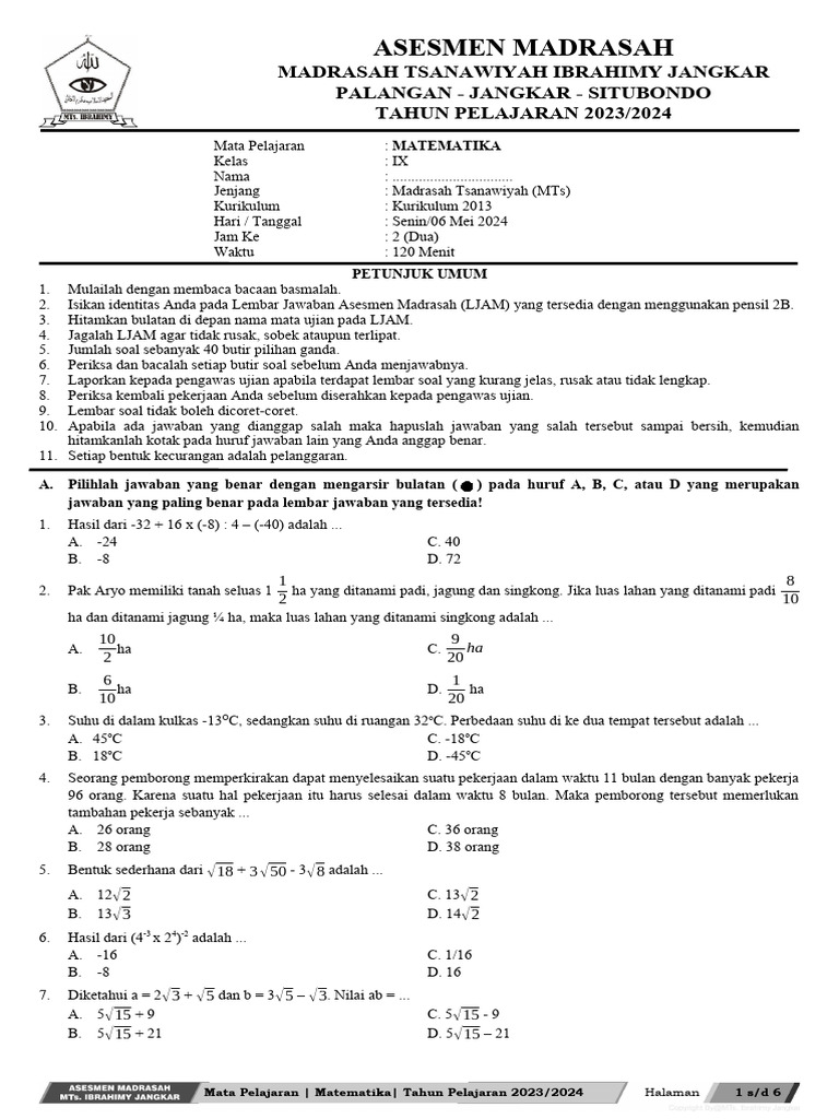 Soal AM Matematika FIX | PDF