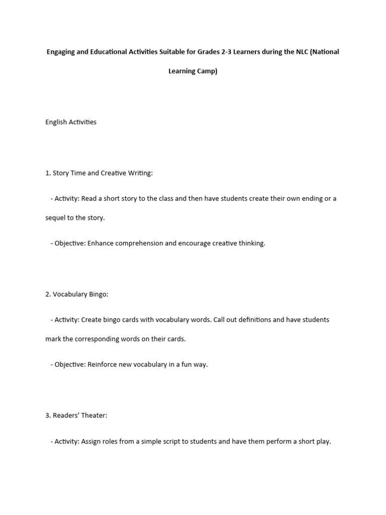 Sample NLC Activities 2024 | PDF | Mathematics | Vocabulary