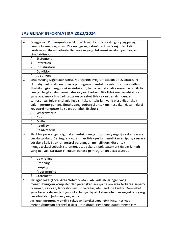 Latihan Soal SAS Infor | PDF