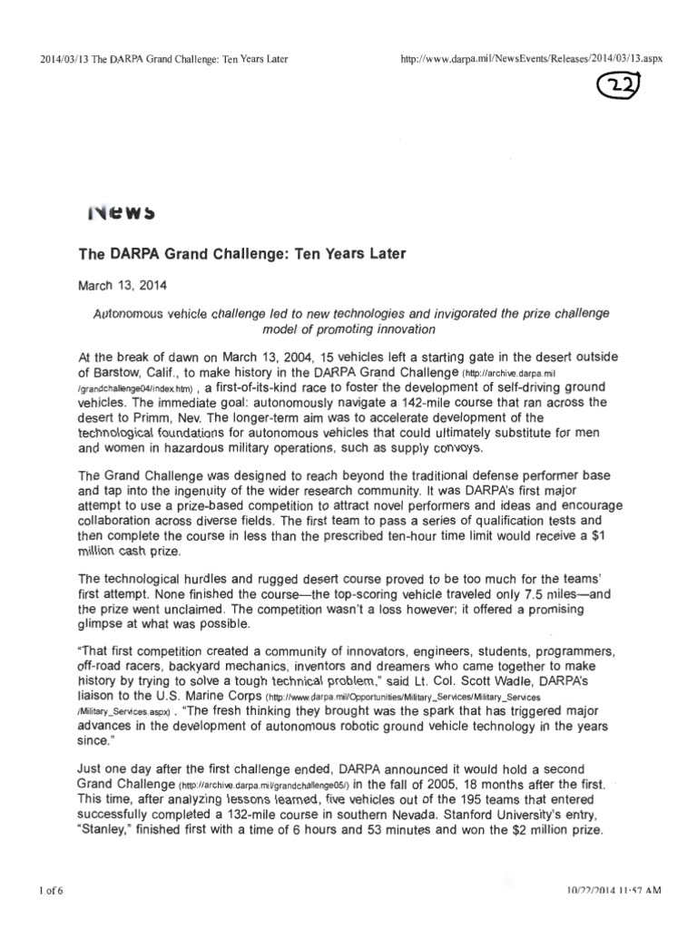 DARPA Grand Challenge Impact Overview | PDF