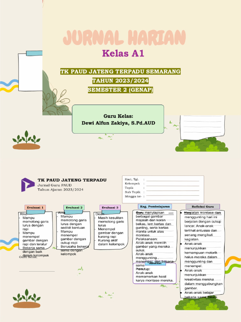 Jurnal Guru PAUD TK KB PAUD Jateng - Model 2F | PDF | Karier & Perkembangan | Sains & Matematika
