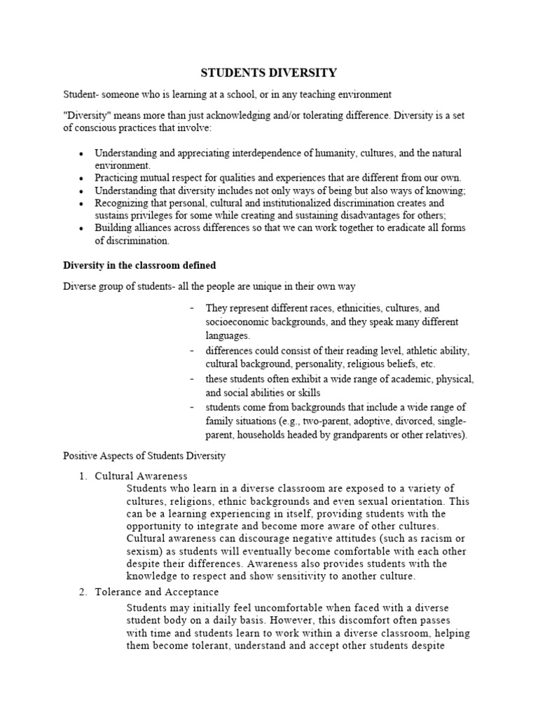 Students Diversity | Download Free PDF | Multiculturalism | Discrimination