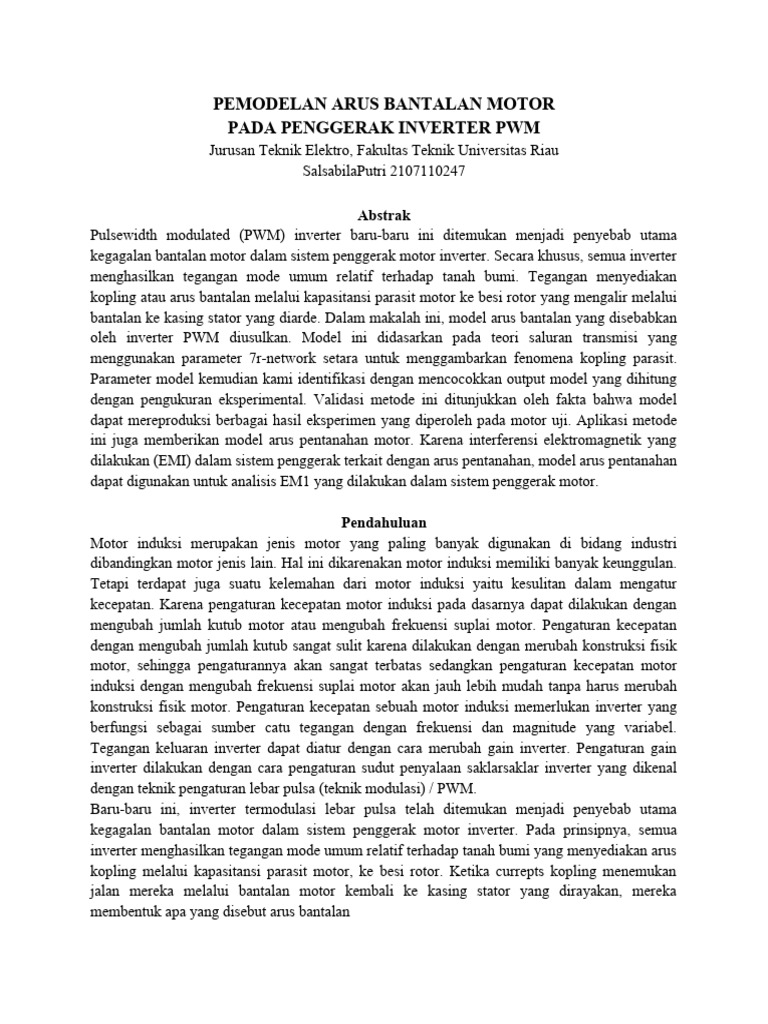 Pemodelan Arus Bantalan Motor Inverter | PDF