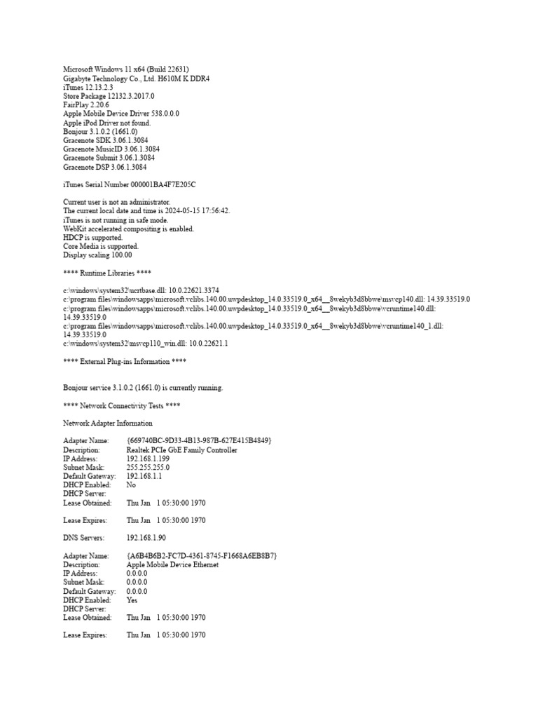 iTunes Diagnostics | Download Free PDF | I Tunes | Computer Network