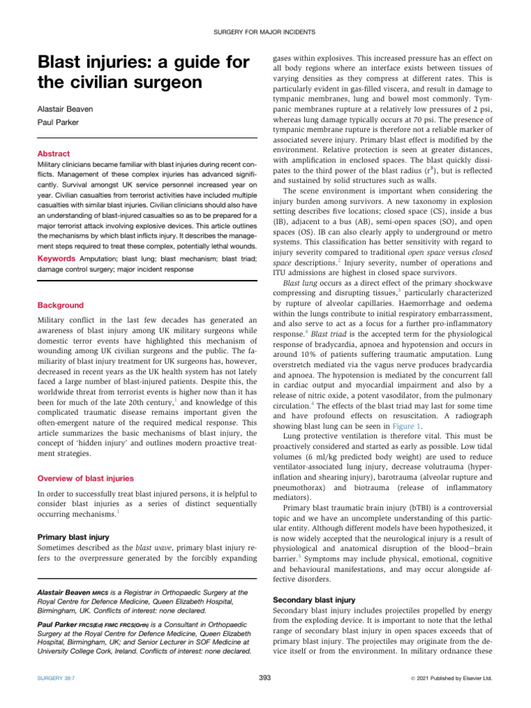 Blast Injuries A Guide For The Civilian Surgeon - 2021 - Surgery Oxford ...