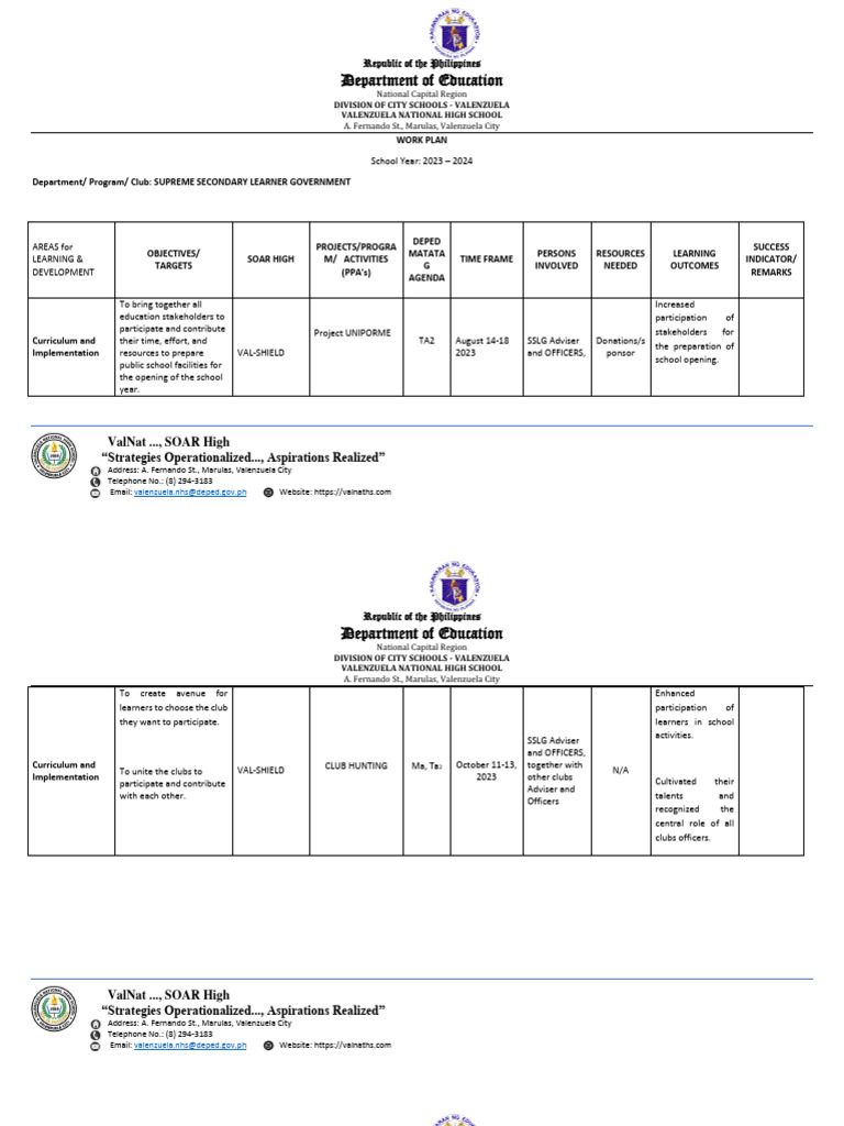 SSLG_WORKPLAN_2023-2024 | Download Free PDF | Metro Manila | Social Psychology