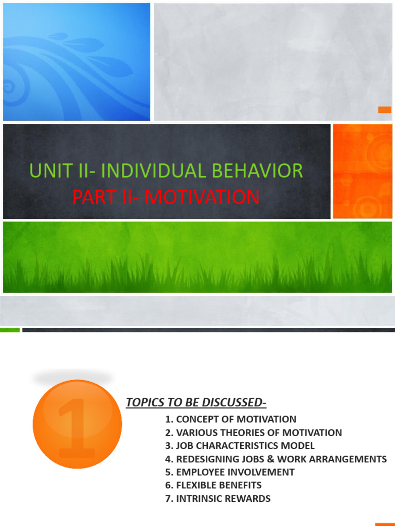 Unit II - Individual Behavior-Motivation | PDF | Motivational | Motivation