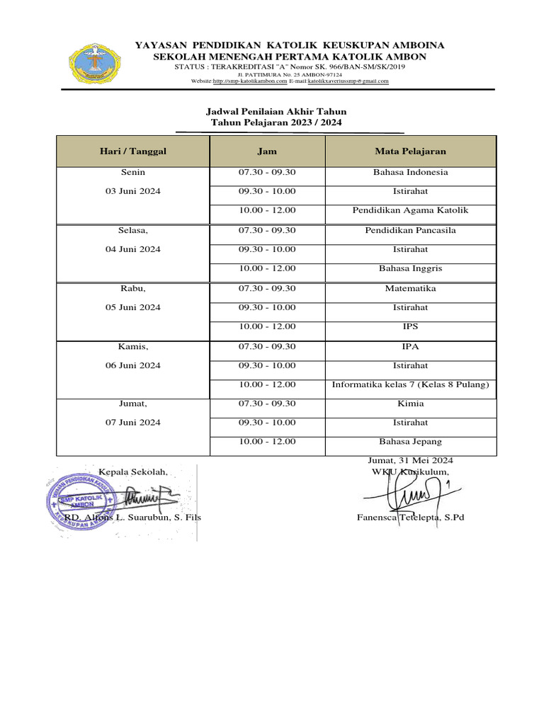 Jadwal Dan Tata Tertib PAT | PDF