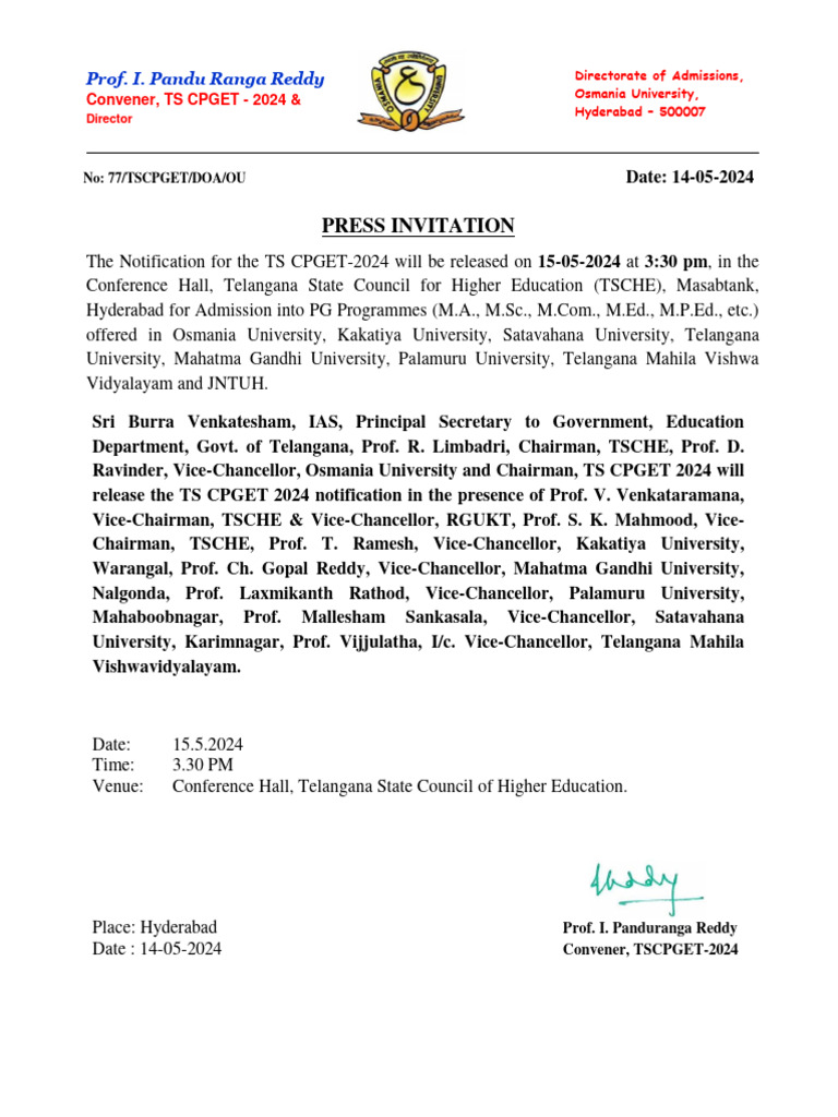 TSCPGET - 2024 Press Note 14052024 | PDF | Science & Mathematics