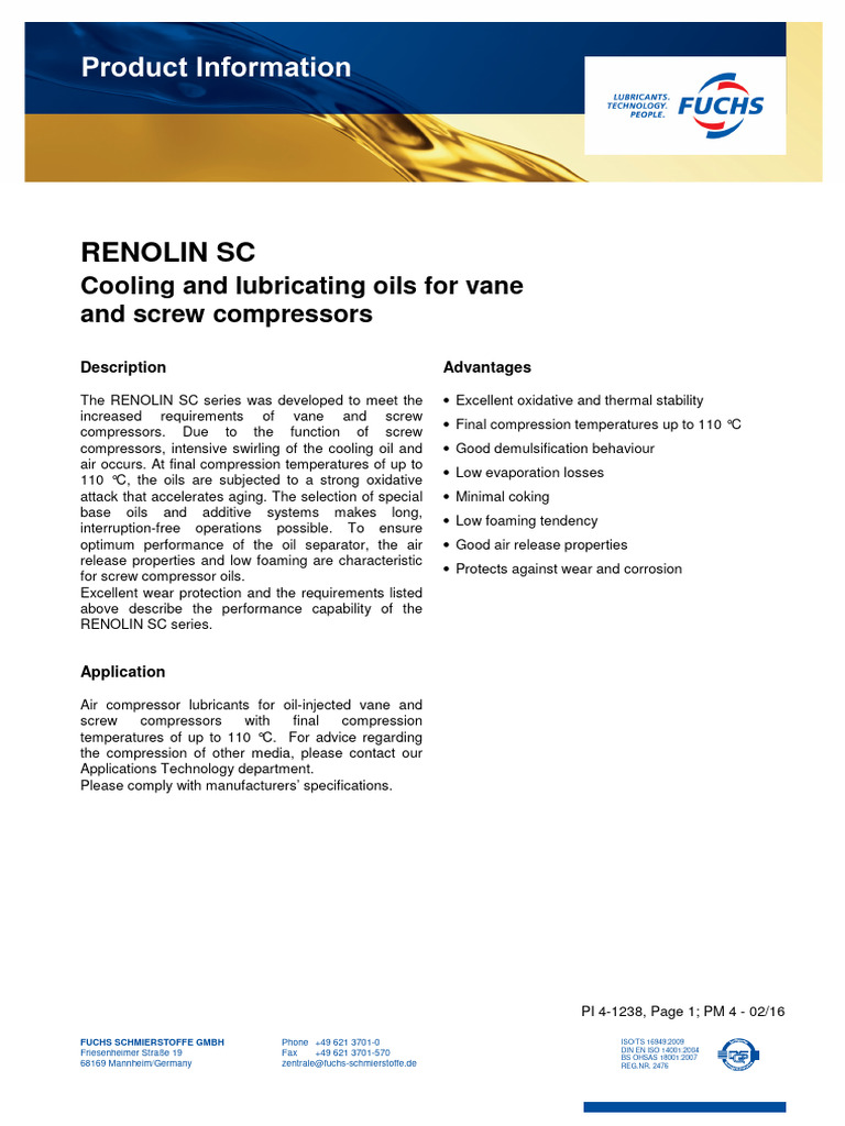 Renolin SC | PDF | Wear | Lubricant