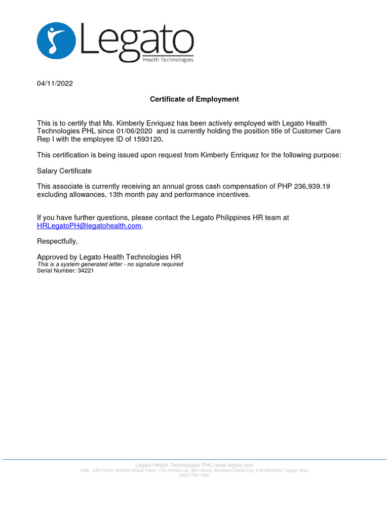 Coe Salary-Certificate | PDF