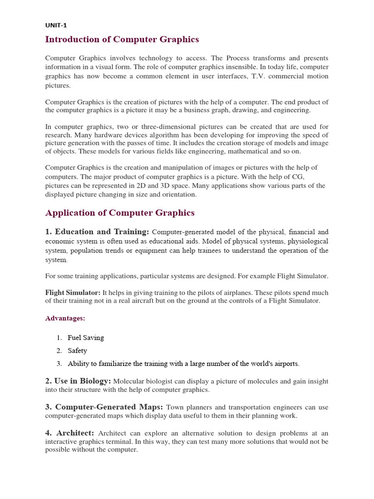 Unit-1 CG | PDF | Computer Graphics | Graphics