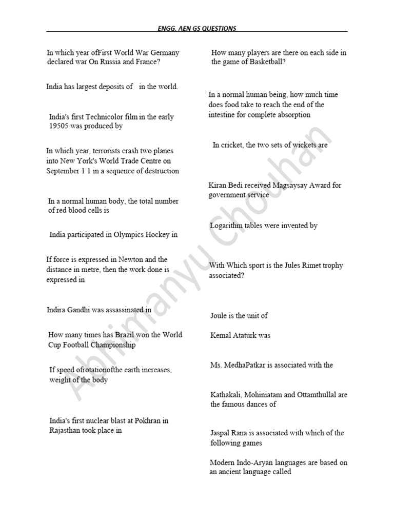 Engineering General Studies Questions | PDF