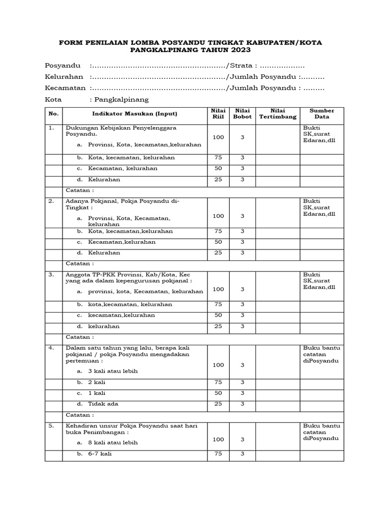 Penilaian Posyandu Pangkalpinang 2023 | PDF