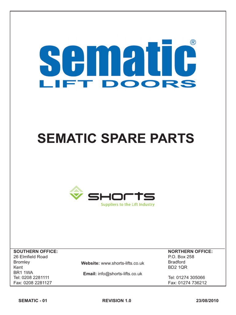 Sematic Lift Doors Spare Parts Guide | PDF | Mechanical Engineering ...