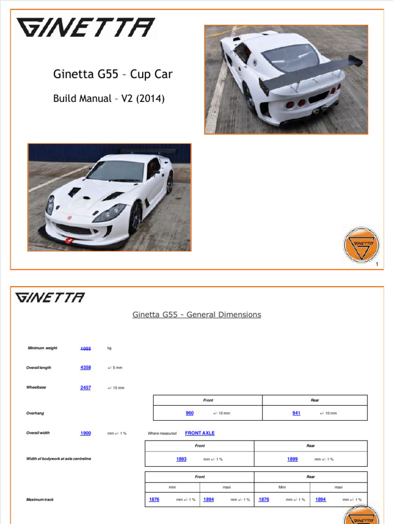 Ginetta G55 Cup Car Build Manual | PDF | Manual Transmission | Steering