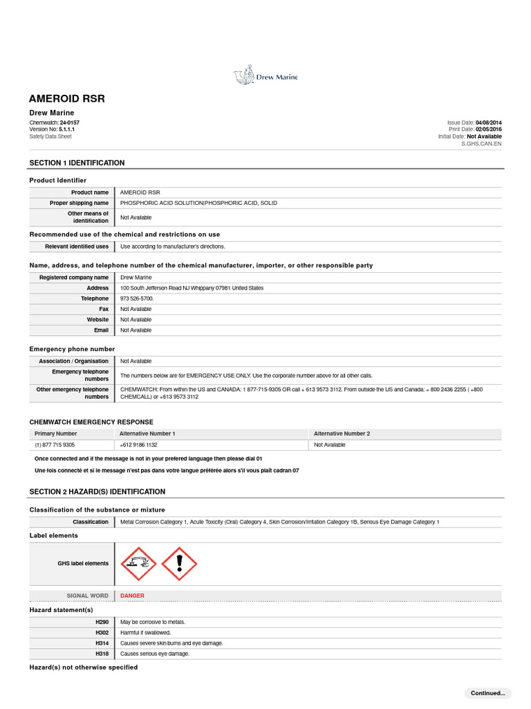 Sds-Ameroid-Rsr-Drew Marine | PDF | Fires