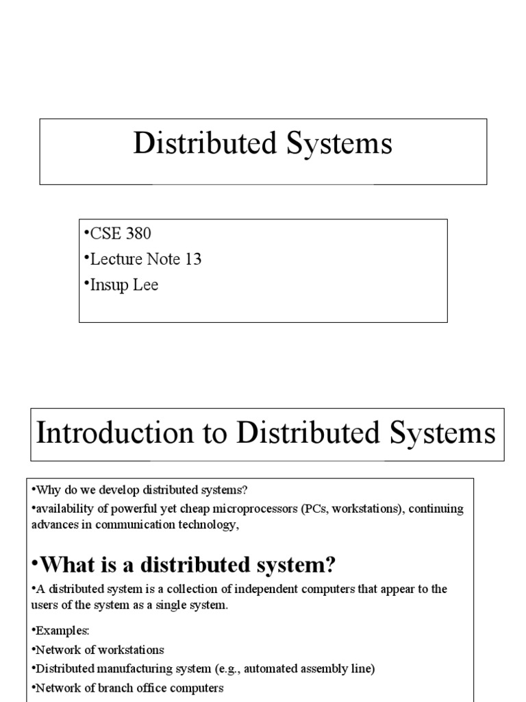 Distributed Systems: - CSE 380 - Lecture Note 13 - Insup Lee | PDF | Kernel (Operating System ...