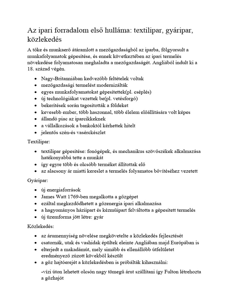 Az Ipari Forradalom Első Hulláma | PDF