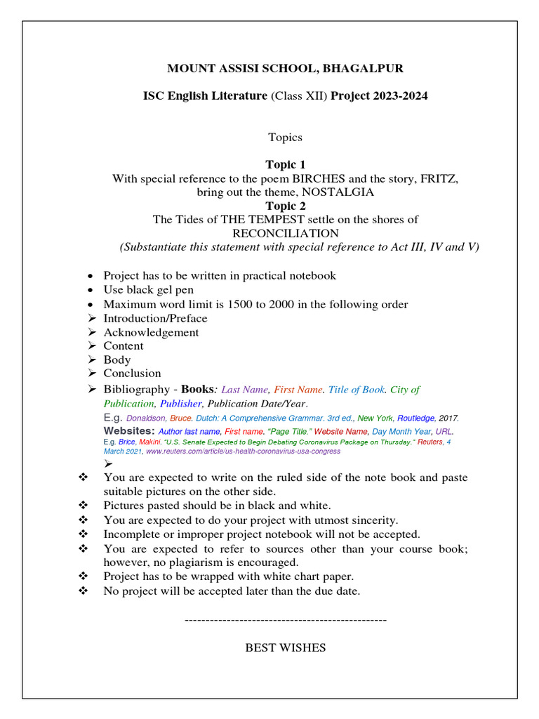 1206 ISC Eng Literature Project 23-24 | PDF | General Fiction