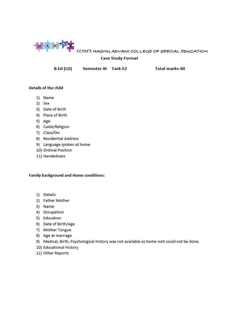 Case Study Format Sem Iii Pdf Language Arts Discipline