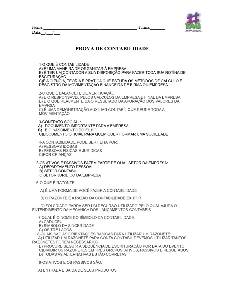Prova Atual de Contabilidade | PDF