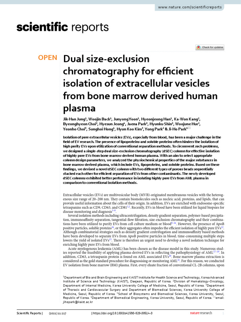 Dual Size Exclusion Chromatography For Efficient Isolation of Extracellular Vesicles From Bone ...