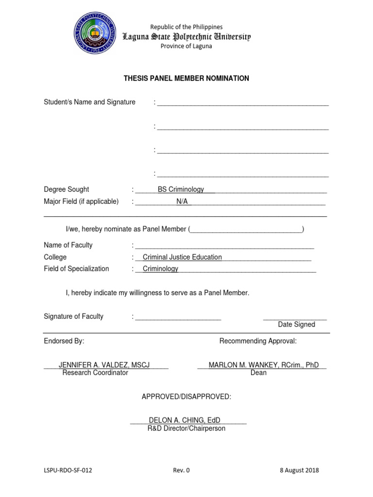 012 Panel Member Nomination Form 100145 | PDF