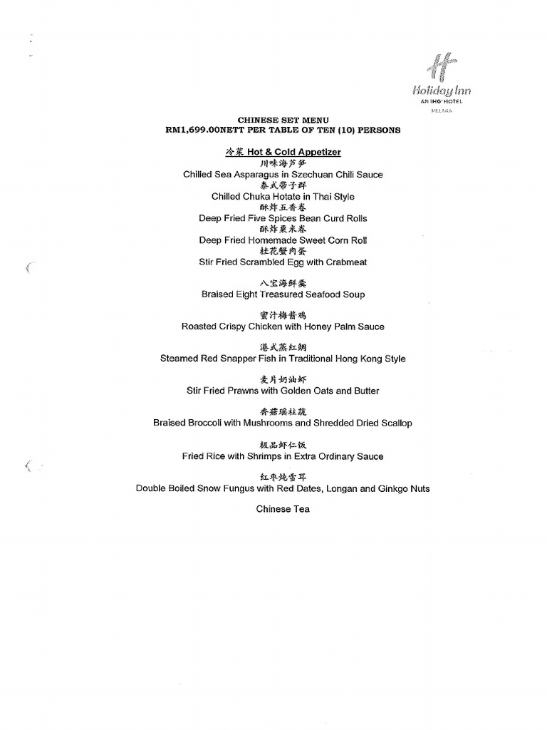 Holiday Inn Hotel Buffet Menu | PDF