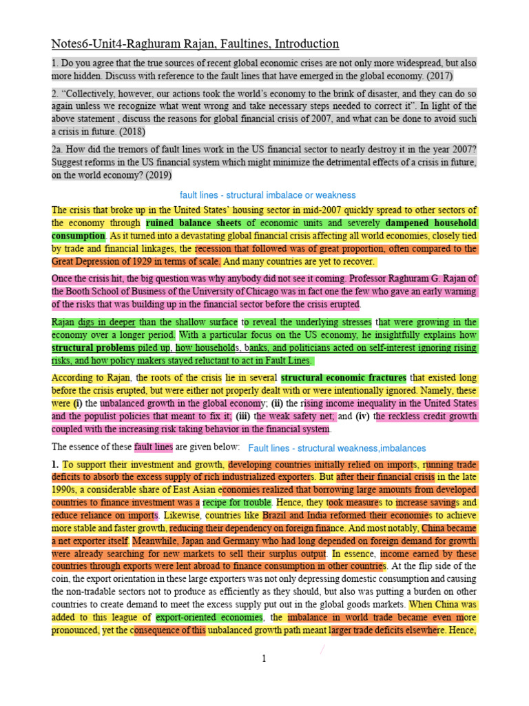 Fault Lines Reading With Question (Raghuram Rajan) | PDF | Federal ...