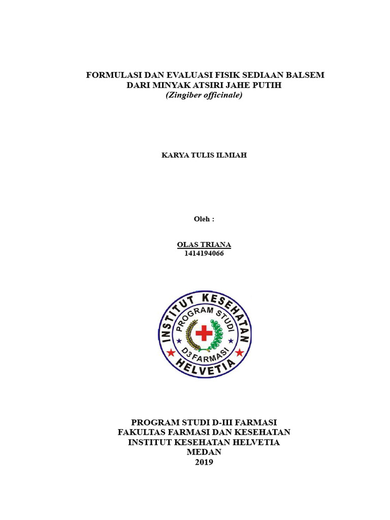 Formulasi Dan Evaluasi Fisik Sediaan Balsem Dari Minyak Atsiri Jahe ...